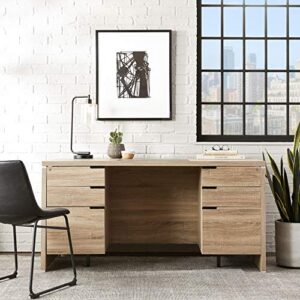 Benzara Wooden Desk with Locking Drawers, Brown