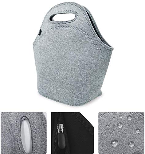 Neoprene Lunch Bag,LOVAC Thick Insulated - Durable & Waterproof Lunch Tote With Zipper For Outdoor Travel Work School (Cool Gray)