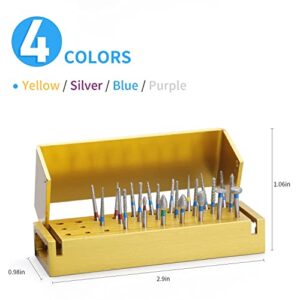 ANNWAH 4 Pcs 30 Holes Dental Bur Blocks - High Speed and Low Speed Diamond Bur Set Dental Lab Aluminum Bur Case Disinfection Opening Box Organizer Gold/Sliver/Blue/Purple