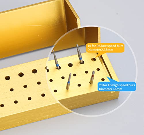 ANNWAH 4 Pcs 30 Holes Dental Bur Blocks - High Speed and Low Speed Diamond Bur Set Dental Lab Aluminum Bur Case Disinfection Opening Box Organizer Gold/Sliver/Blue/Purple