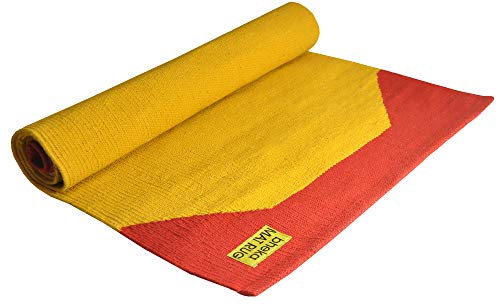 Bheka Cotton Yoga Mat Rug with Bracket Motif (Red on Yellow)