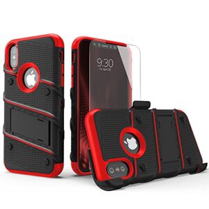 ZIZO Bolt Series for iPhone Xs Max case Military Grade Drop Tested with Tempered Glass Screen Protector, Holster, Kickstand Black RED