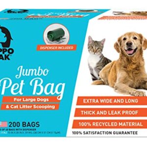 Hippo Sak® Extra Large Pet Poop Bags with Dispenser, 200 Count, for Large Dogs and Cat Litter Scooping (200)