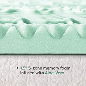 Mellow 1.5 Inch 5-Zone Memory Foam Mattress Topper, Calming Aloe Infusion, Twin XL