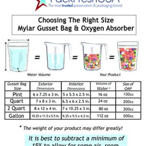 PackFreshUSA: 2-Quart (8" x 12" x 4") AirTight Seal-Top Stand-Up Mylar Pouch Bags for Long-Term Food Storage - Premium Century 7 Mil Thick (Per Side) - Resealable - Heat Sealable - Food Grade - Rounded Corners - Free Guide - Pack of 100