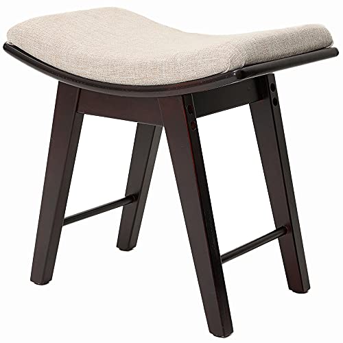 Iwell Vanity Stool with Rubberwood Legs, Vanity Bench, Vanity Seat with Padded Cushion, Capacity 330lb, Makeup Dressing Stool for Bedroom, Brown