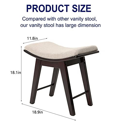 Iwell Vanity Stool with Rubberwood Legs, Vanity Bench, Vanity Seat with Padded Cushion, Capacity 330lb, Makeup Dressing Stool for Bedroom, Brown