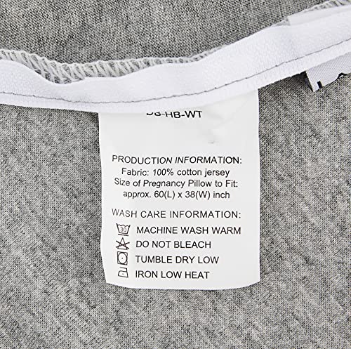 Lavish Home Full Body Pillow Cover- U-Shaped 100% Cotton Jersey Replacement Pillowcase, Removeable with Zipper for Pregnancy/Body Pillows (Gray)