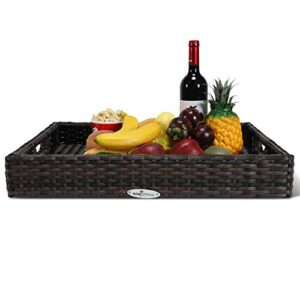 outdoor/indoor hand woven pe rattan large serving tray (espresso)