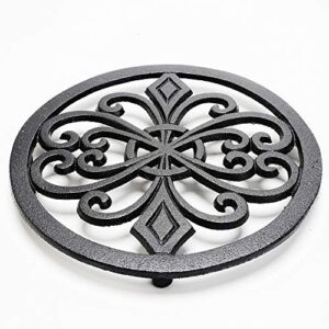 Sungmor Heavy Duty Cast Iron Round Metal Trivet,Rustproof Black Racks Stands Holders for Hot Pans or Teapot,Kitchen or Dinning Table Decorations