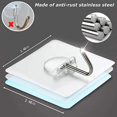 Adhesive Hooks,Transparent Seamless Stainless Steel Ultra Strong Wall Hooks for Kitchen Bathroom Ceiling Door Utility Hooks(12 PCS)