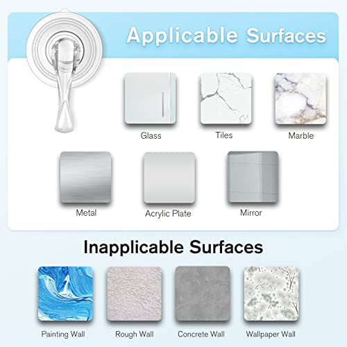 VIS'V Suction Cup Hooks, Small Clear Heavy Duty Vacuum Suction Hooks with Wipes Removable Window Glass Door Suction Hangers Reusable Suction Cup Holders for Kitchen Bathroom Shower Wreath - 6 Pcs