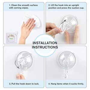 VIS'V Suction Cup Hooks, Small Clear Heavy Duty Vacuum Suction Hooks with Wipes Removable Window Glass Door Suction Hangers Reusable Suction Cup Holders for Kitchen Bathroom Shower Wreath - 6 Pcs