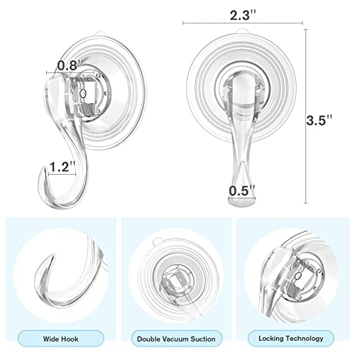 VIS'V Suction Cup Hooks, Small Clear Heavy Duty Vacuum Suction Hooks with Wipes Removable Window Glass Door Suction Hangers Reusable Suction Cup Holders for Kitchen Bathroom Shower Wreath - 6 Pcs