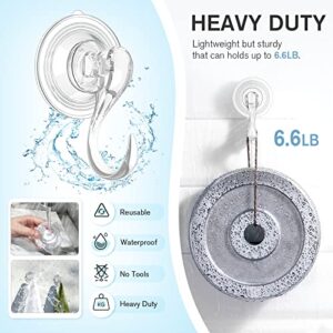 VIS'V Suction Cup Hooks, Small Clear Heavy Duty Vacuum Suction Hooks with Wipes Removable Window Glass Door Suction Hangers Reusable Suction Cup Holders for Kitchen Bathroom Shower Wreath - 6 Pcs