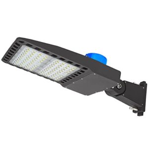 led parking lot lights outdoor 300w with adjustable arm mount, led shoebox area light 5500k,39000 lumens, ip65 waterproof outdoor commercial area street flood lighting (300w arm mount)