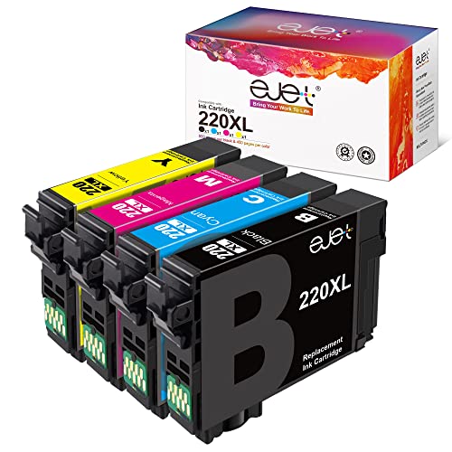 ejet Remanufactured Ink Cartridge Replacement for Epson 220XL 220 XL T220XL to use with Workforce WF-2750 WF-2630 WF-2650 WF-2660 WF-2760 XP-320 XP-420 (1 Black, 1 Cyan, 1 Magenta, 1 Yellow) 4 Pack