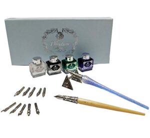 daveliou 19-piece wizard calligraphy set for beginners and professionals, creates clean and smooth lines, calligraphy kit includes pens, inks, nibs, and case (blue & silver)