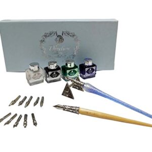 DAVELIOU 19-Piece Wizard Calligraphy Set for Beginners and Professionals, Creates Clean and Smooth Lines, Calligraphy Kit Includes Pens, Inks, Nibs, and Case (Blue & Silver)