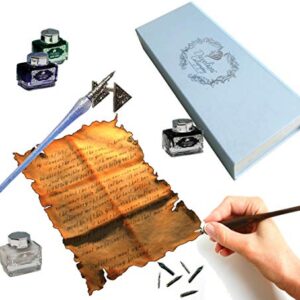 DAVELIOU 19-Piece Wizard Calligraphy Set for Beginners and Professionals, Creates Clean and Smooth Lines, Calligraphy Kit Includes Pens, Inks, Nibs, and Case (Blue & Silver)