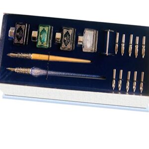 DAVELIOU 19-Piece Wizard Calligraphy Set for Beginners and Professionals, Creates Clean and Smooth Lines, Calligraphy Kit Includes Pens, Inks, Nibs, and Case (Blue & Silver)