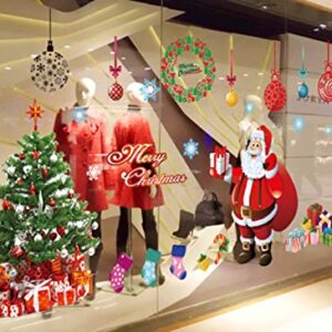 LONGTEN Christmas Windows Static Stickers Clings Santa Claus Snowman Deer Snowflake Removable Vinyl Christmas Tree DIY Wall Window Door Mural Decal Sticker for Showcase