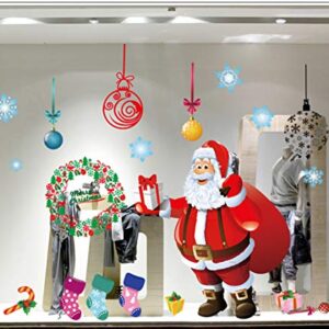 LONGTEN Christmas Windows Static Stickers Clings Santa Claus Snowman Deer Snowflake Removable Vinyl Christmas Tree DIY Wall Window Door Mural Decal Sticker for Showcase