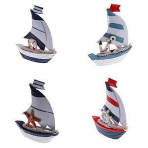 mediterranean nautical rustic mini sailing boat model decor mini 4.9''h metal fishing boat model coastal beach décor home party wedding table desk centerpieces bathroom display ornament set of 4