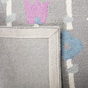 SAFAVIEH Kids Collection 5' x 8' Grey / Pink SFK918C Handmade Floral Wool Area Rug