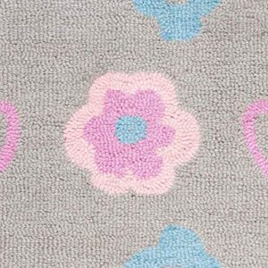 SAFAVIEH Kids Collection 5' x 8' Grey / Pink SFK918C Handmade Floral Wool Area Rug