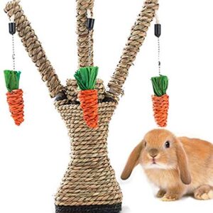 Hamiledyi Pet Rabbit Toy Tree Bunny Fun Chew Toy Rattan Grass Scratcher Climbing Tree Play Carrot Toy for Small Animal