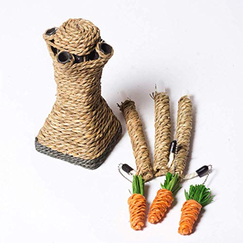 Hamiledyi Pet Rabbit Toy Tree Bunny Fun Chew Toy Rattan Grass Scratcher Climbing Tree Play Carrot Toy for Small Animal