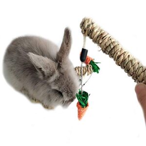 Hamiledyi Pet Rabbit Toy Tree Bunny Fun Chew Toy Rattan Grass Scratcher Climbing Tree Play Carrot Toy for Small Animal