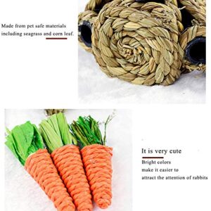 Hamiledyi Pet Rabbit Toy Tree Bunny Fun Chew Toy Rattan Grass Scratcher Climbing Tree Play Carrot Toy for Small Animal