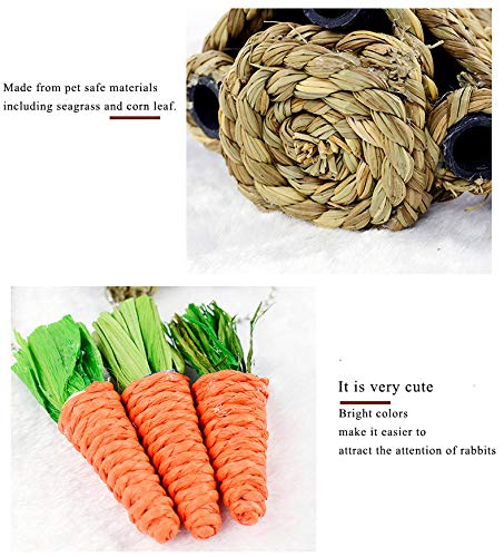 Hamiledyi Pet Rabbit Toy Tree Bunny Fun Chew Toy Rattan Grass Scratcher Climbing Tree Play Carrot Toy for Small Animal