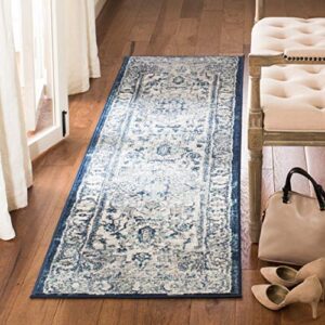 safavieh brentwood collection 2' x 8' light grey/blue bnt851g medallion distressed non-shedding living room entryway foyer hallway bedroom runner rug