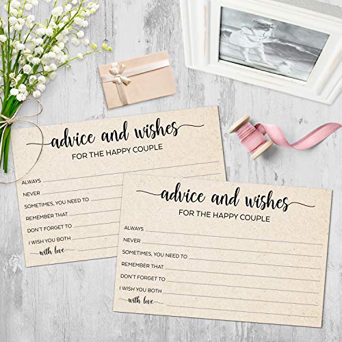 321Done Wedding Advice Cards - Advice and Wishes for The Happy Couple (50 Cards) 4" x 6" for Marriage Advice with Prompts Simple Elegant - Made in USA, Kraft Tan - Bridal Groom