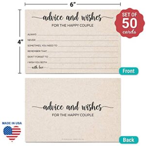 321Done Wedding Advice Cards - Advice and Wishes for The Happy Couple (50 Cards) 4" x 6" for Marriage Advice with Prompts Simple Elegant - Made in USA, Kraft Tan - Bridal Groom