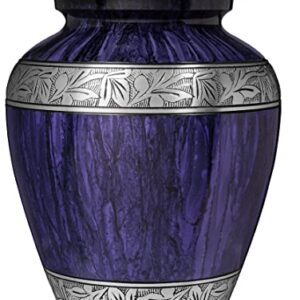 Cremation Urns for Human Ashes Large Size Adult Funeral Urns with Secured Lid for Men Women Male Female Handcrafted 9 Inch Size Purple Blue Finish 210lbs with Velvet Bag