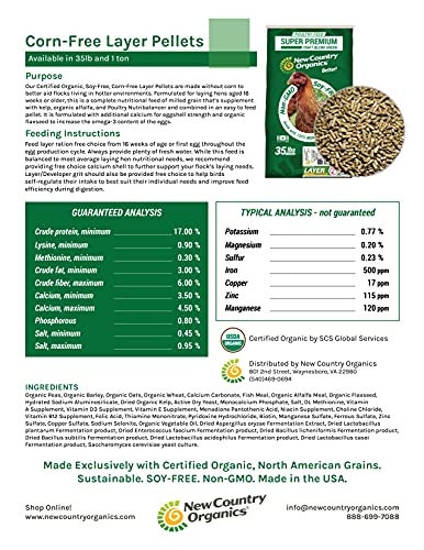 New Country Organics Soy-Free Corn-Free Layer Pellets, 35 lbs