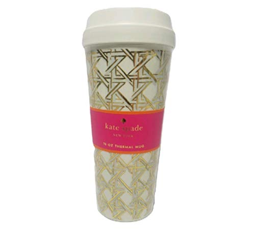 Kate Spade 16 Oz Insulated Thermal Mug, Double Wall Thermal Tumbler for Coffee/Tea, Caning (Gold/Cream)