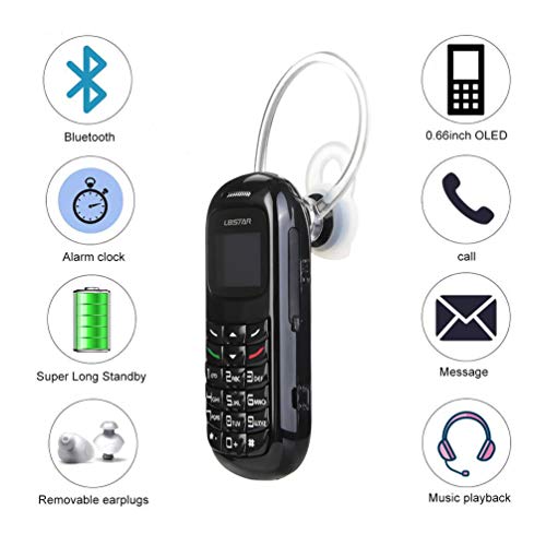 Sudroid Mini Small Mobil Cell Phone L8star BM70 Bluetooth Handset 0.66 inch Unlocked Bluetooth Earphone Dialer Support SIM Card(Black)