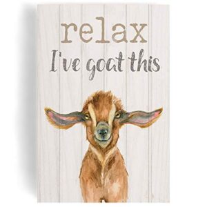 p. graham dunn relax i've goat this cream 5 x 3.5 pine wood decorative tabletop word block plaque