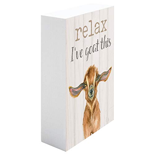 P. Graham Dunn Relax I've Goat This Cream 5 x 3.5 Pine Wood Decorative Tabletop Word Block Plaque