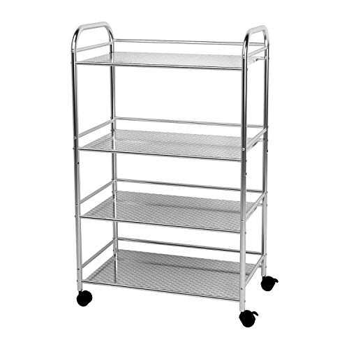 YKEASE 4-Shelf Shelving Units on Wheels Stainless Steel Kitchen Cart Microwave Stand - Bathroom Garage Storage Shelves 24 Inches Wide