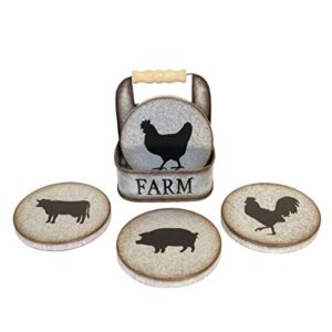 galvanized metal farm animal coaster set