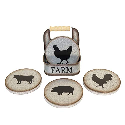 Galvanized Metal Farm Animal Coaster Set