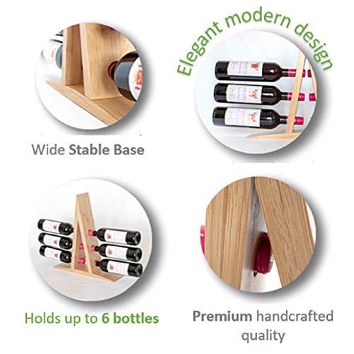 Wine Racks Countertop - 6 Bottle, Bamboo, Wine Bottle Holder for Small Spaces, Kitchen, Bar, Cabinet | Small Free Standing Wine Rack. Minimal Assembly Required