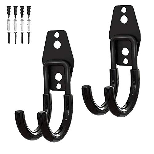 Garage Storage Utility Hooks, Wall Mount Hanging Hooks, Steel U-Hooks Tool Organizer Holder, 2-Pack (Black, Type-1)