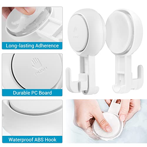 LUXEAR Suction Hooks Powerful Vacuum Suction Cup Hooks- No Drilling No Damage The Wall Shower Hooks for Towel, Robe, Loofah in Bathroom Kitchen Hanger Hooks for Spoons Reusable Removable (4 Pack)